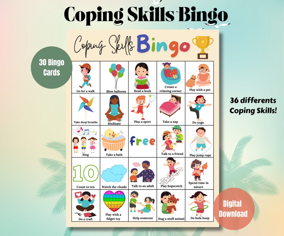 Kids Coping Skills Bingo for Group Counseling, Mental Health Game ...