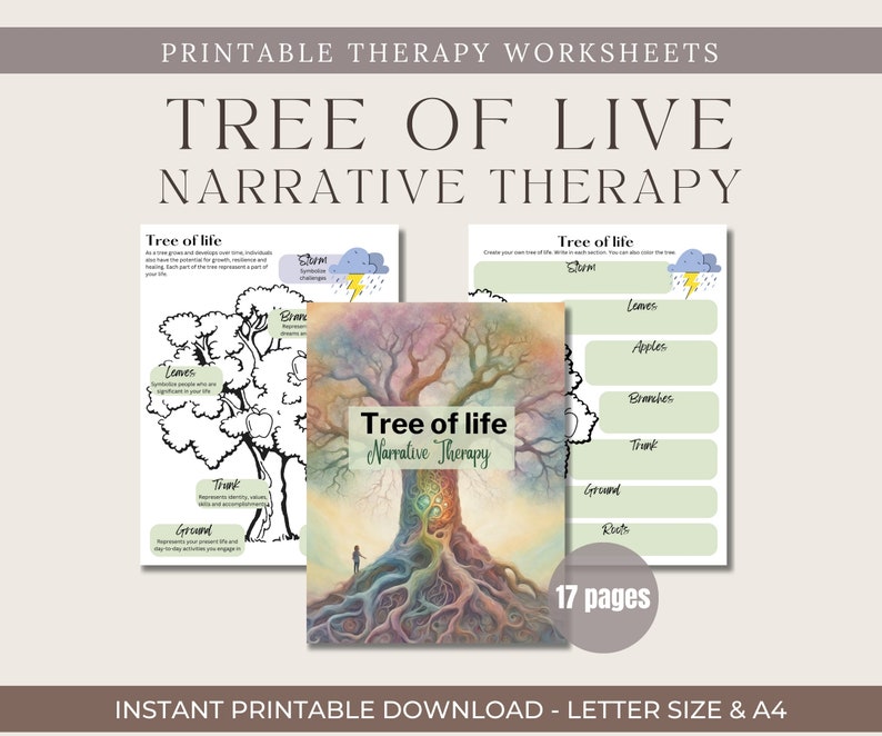 Tree of Life Narrative Therapy Worksheets, Trauma Processing, Mental ...