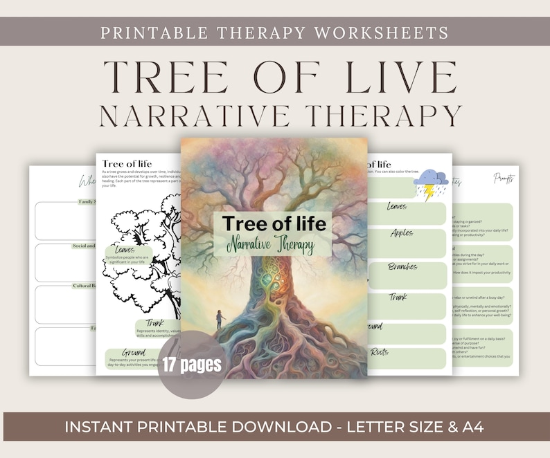 Tree of Life Narrative Therapy Worksheets, Trauma Processing, Mental ...