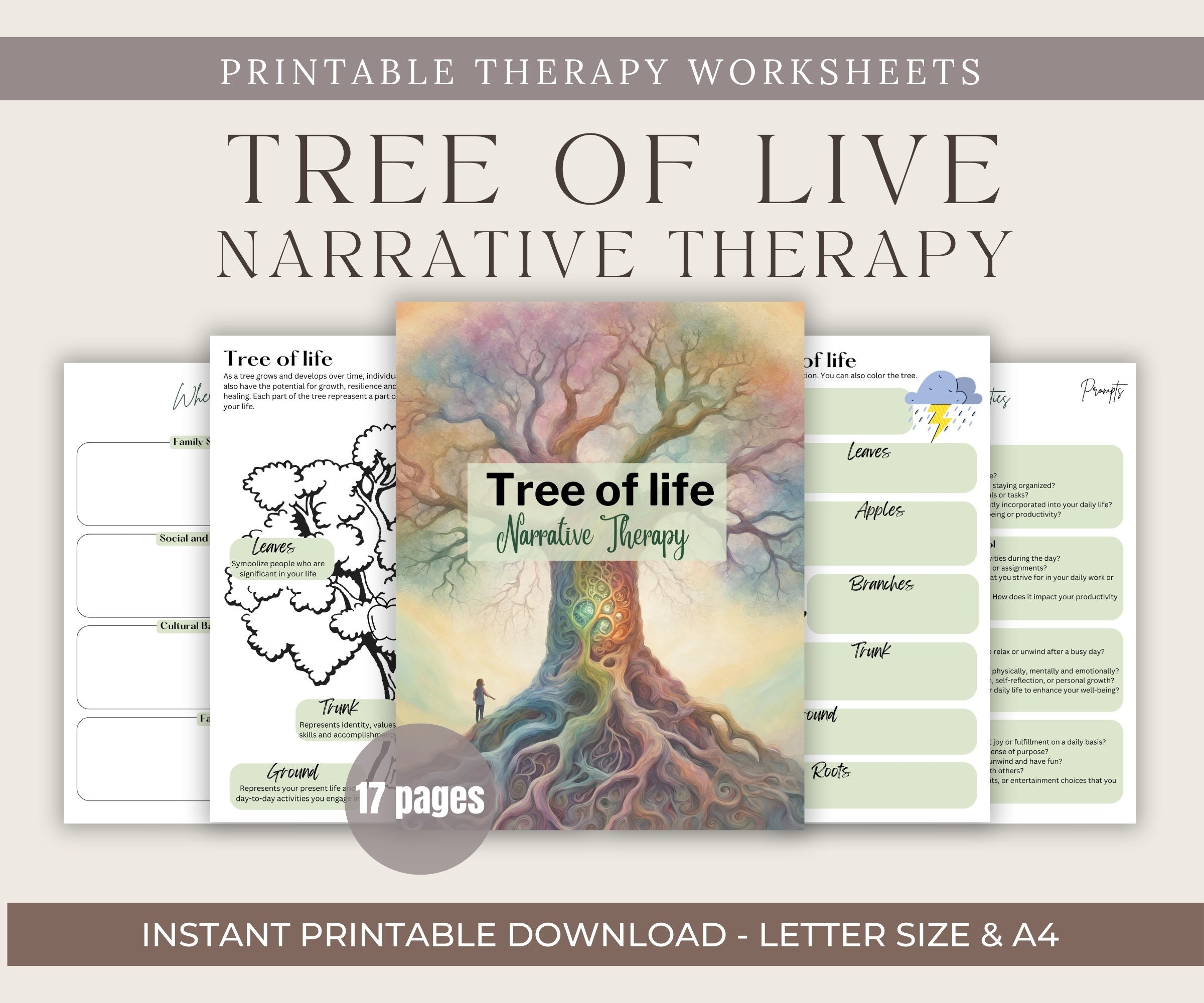 Tree of Life Narrative Therapy Worksheets, Trauma Processing, Mental ...