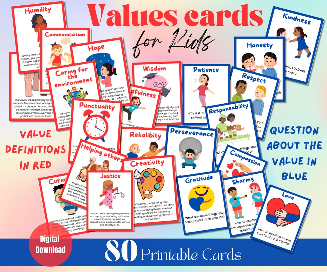 Core Values Cards for Kids, Acceptance and Commitment Therapy Cards, Zones of Regulation, School ...