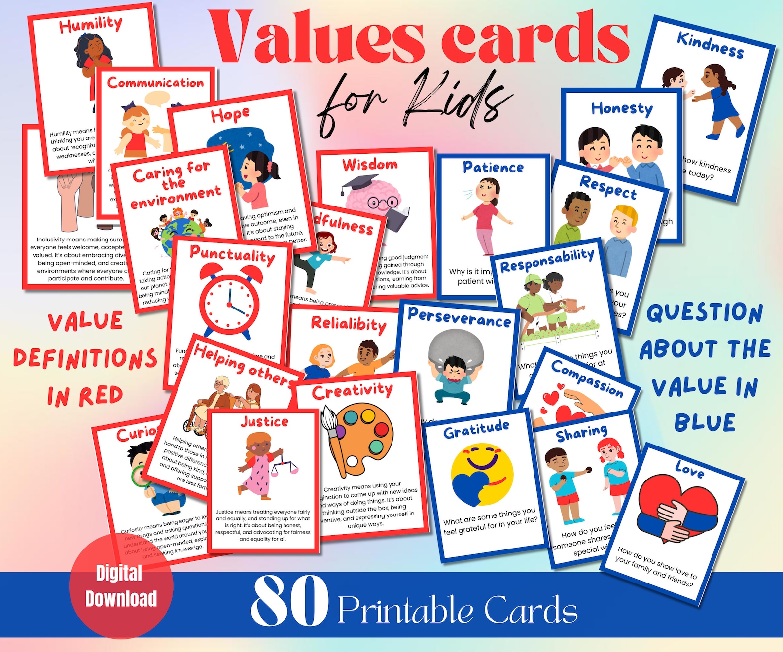 Core Values Cards for Kids, Acceptance and Commitment Therapy Cards ...
