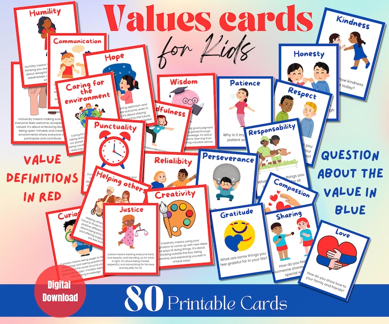Core Values Cards for Kids, Acceptance and Commitment Therapy Cards ...