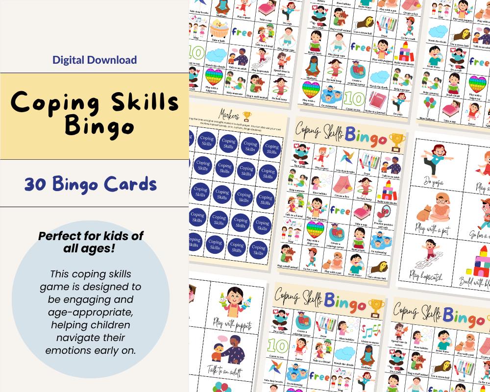 Coping Skills Bingo for Kids, Mental Health Games for Emotional ...
