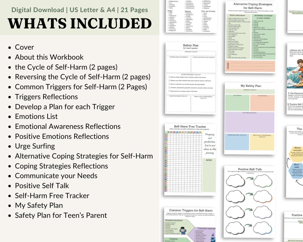 Self Harm Reduction Therapy Worksheets for Teens and Adults | BPD ...