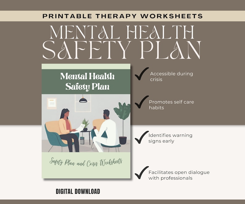 Safety Plan for Mental Health Crisis Worksheets, Self Harm and Suicide ...