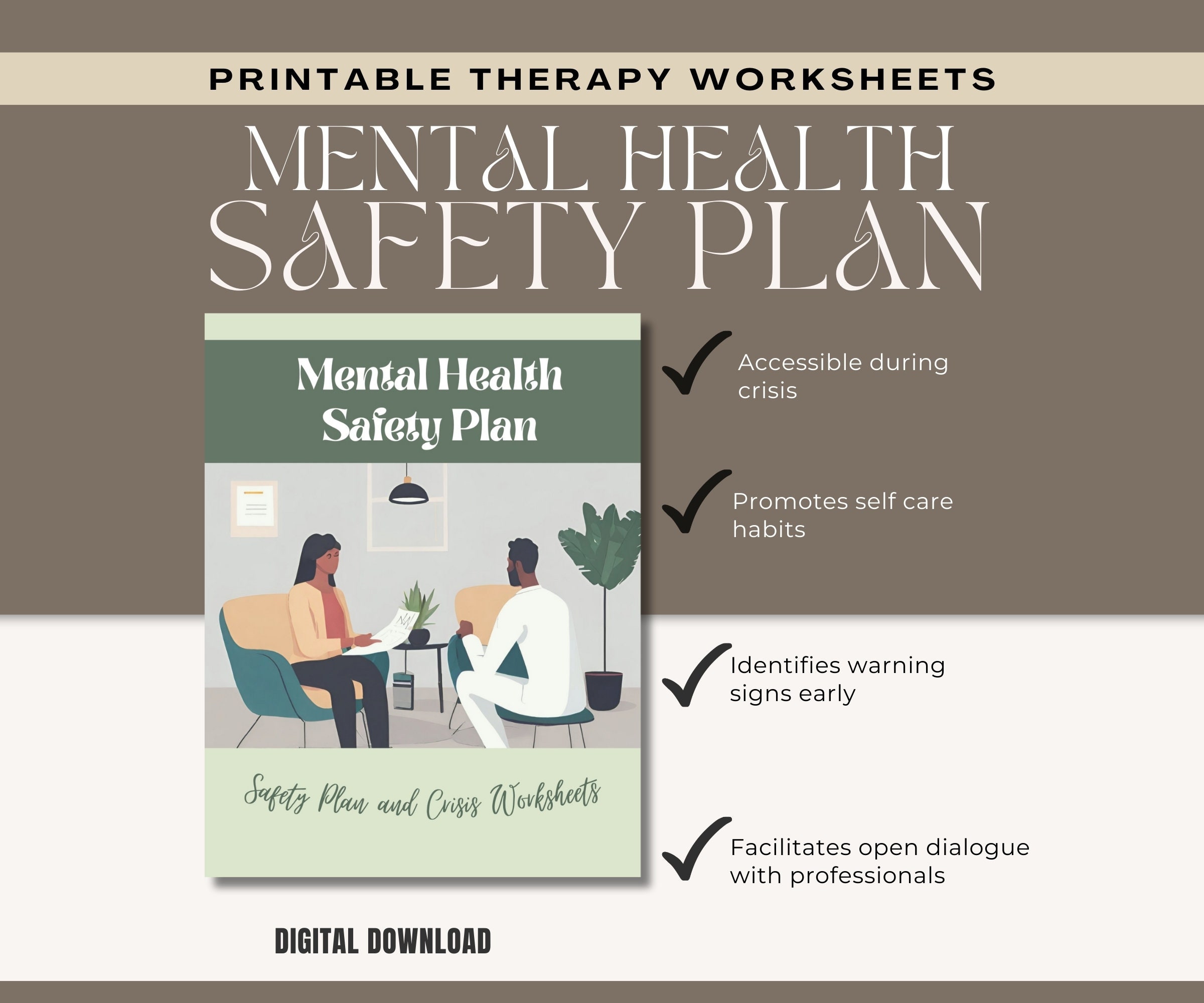 Safety Plan for Mental Health Crisis Worksheets, Self Harm and Suicide ...