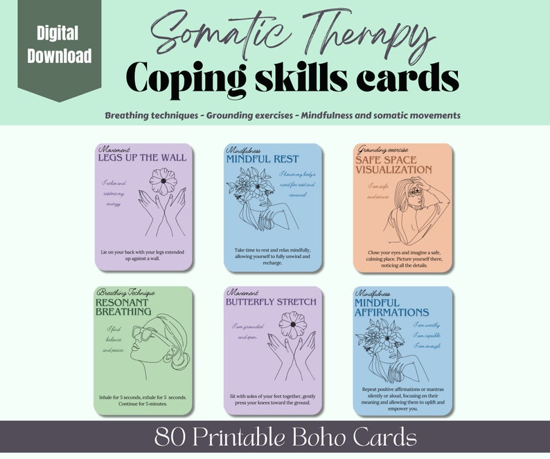 Somatic Therapy Coping Skills Cards Emotional Regulation Resources Window Of Tolerance 