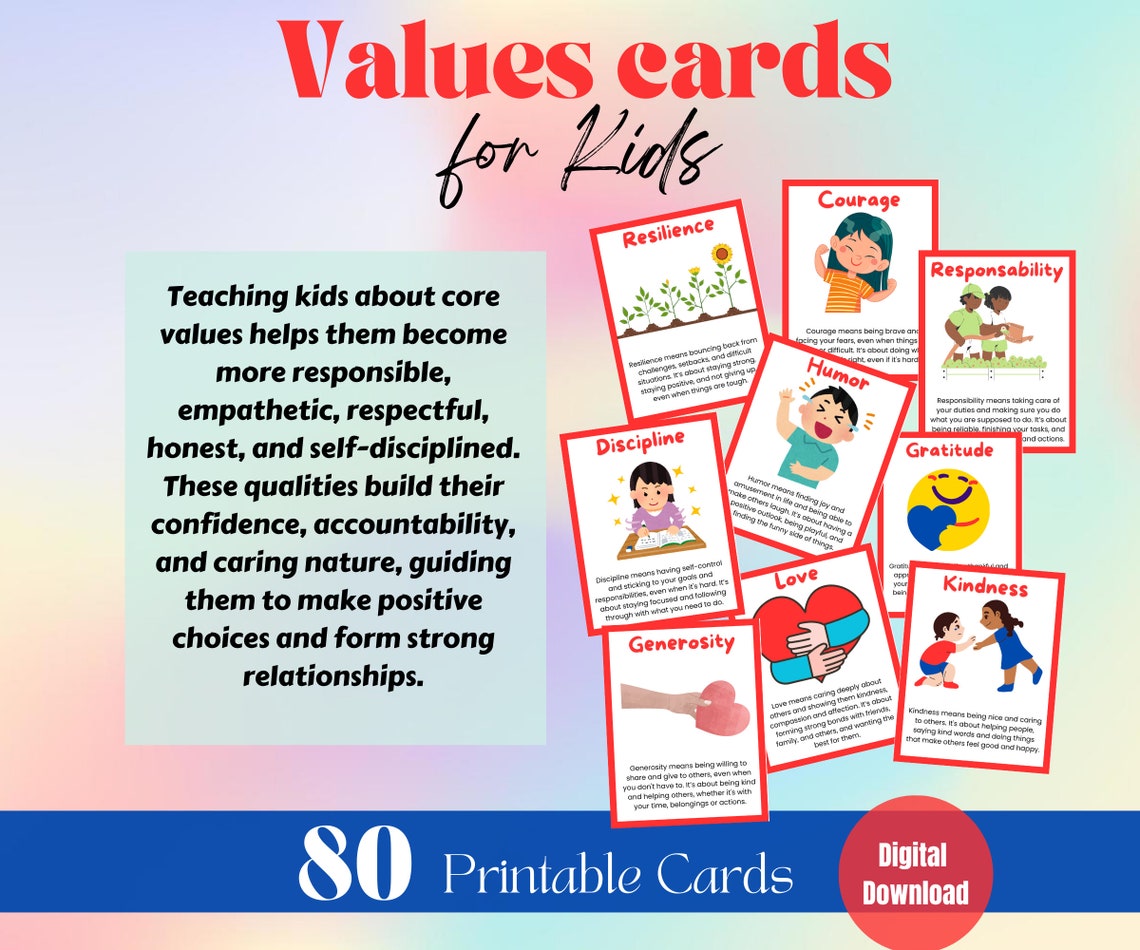 Core Values Cards for Kids, Acceptance and Commitment Therapy Cards ...