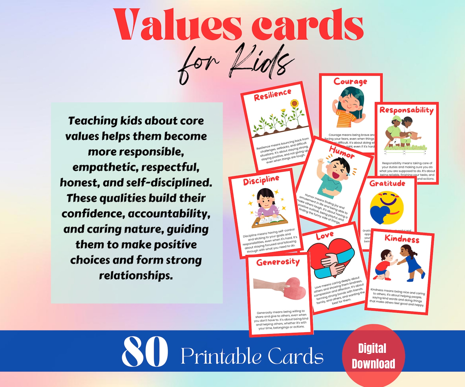 Core Values Cards for Kids, Acceptance and Commitment Therapy Cards ...