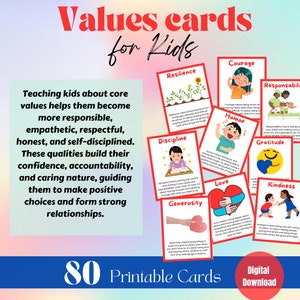 Core Values Cards for Kids, Acceptance and Commitment Therapy Cards ...