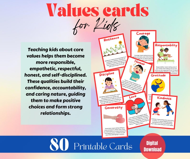 Core Values Cards for Kids, Acceptance and Commitment Therapy Cards ...