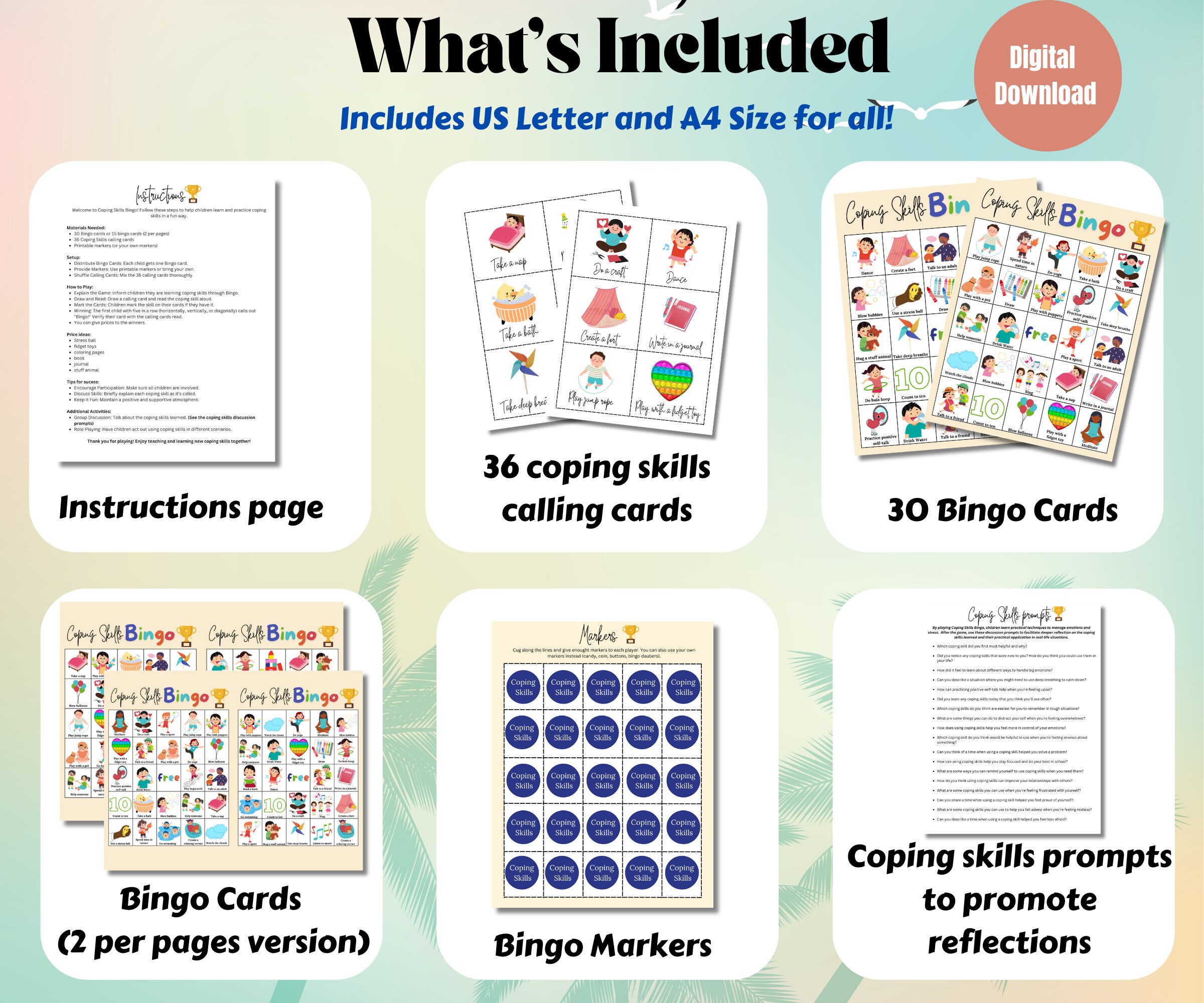 Coping Skills Bingo for Kids, Mental Health Games for Emotional ...