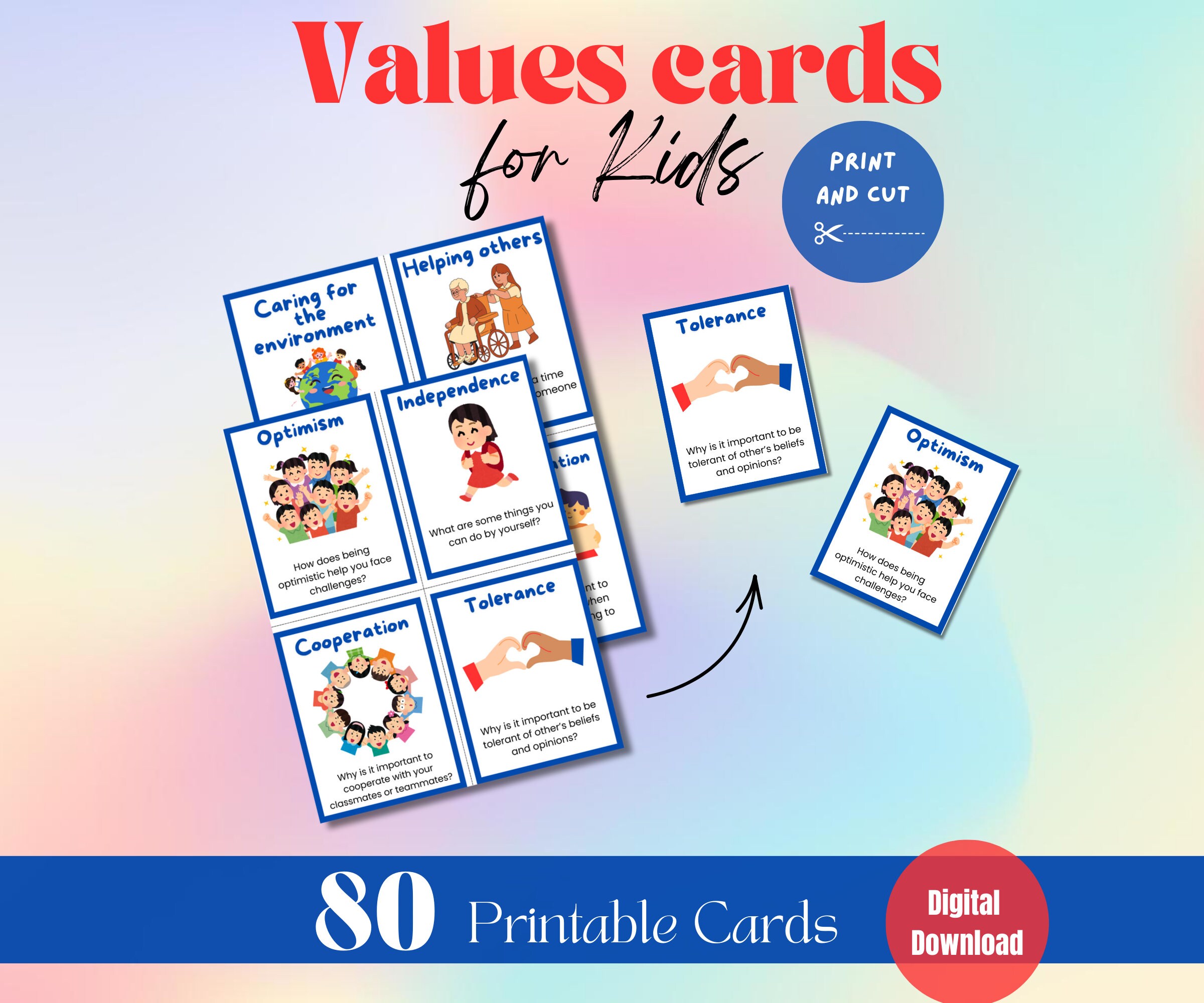 Core Values Cards for Kids, Acceptance and Commitment Therapy Cards, Zones of Regulation, School ...
