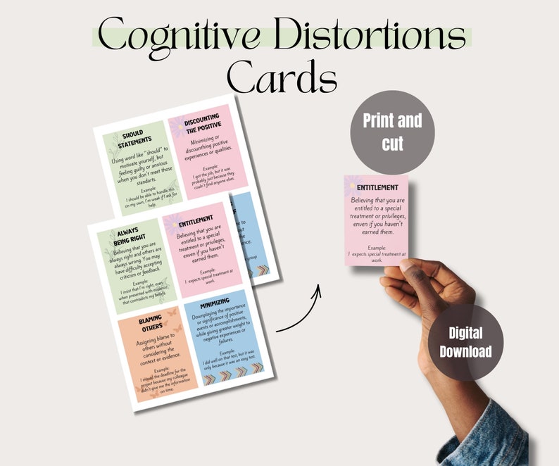 Cognitive Distortions Flash Cards, Challenge Negative Thoughts, Pro ...