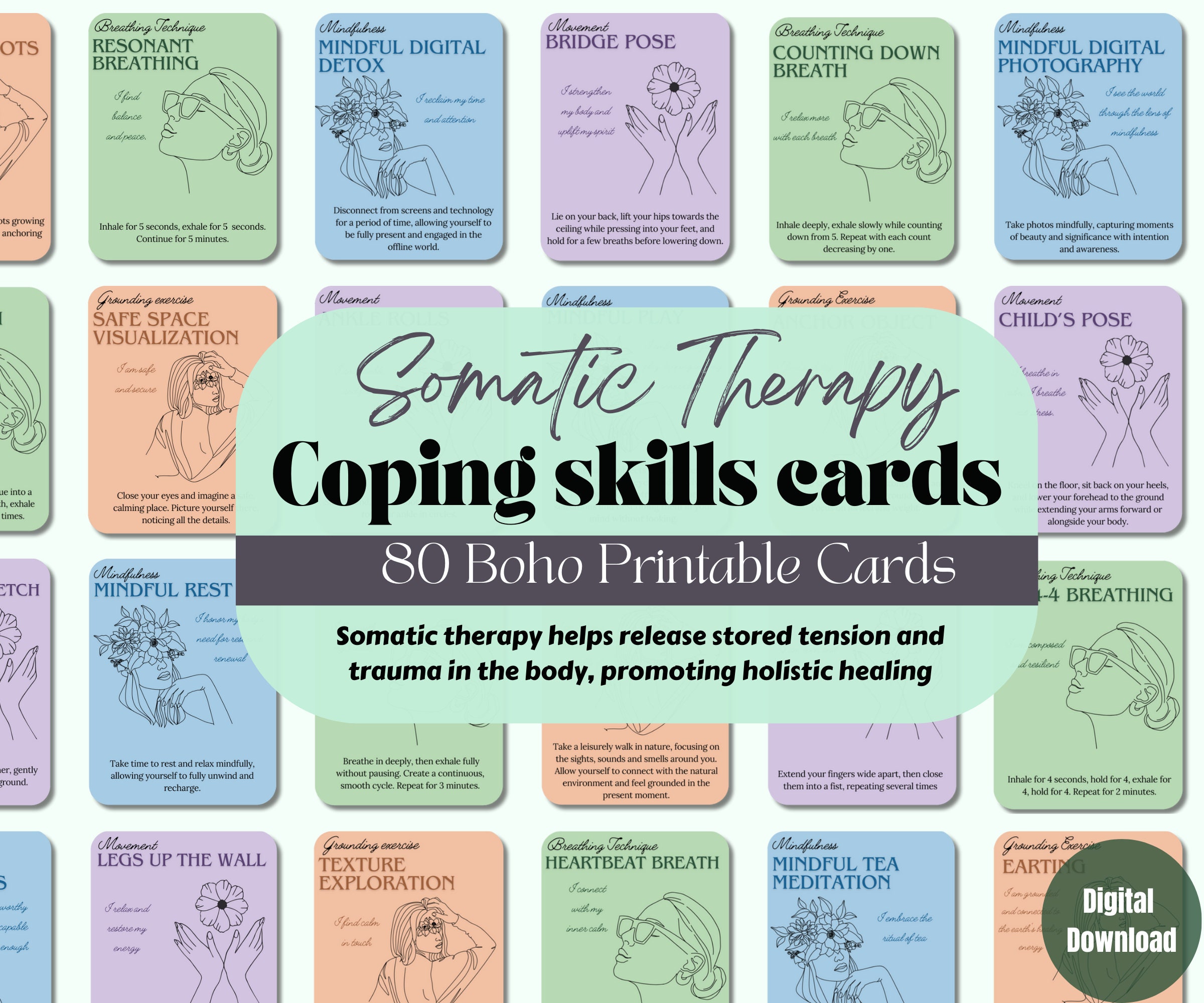 Somatic Therapy Coping Skills Cards, Emotional Regulation Resources ...
