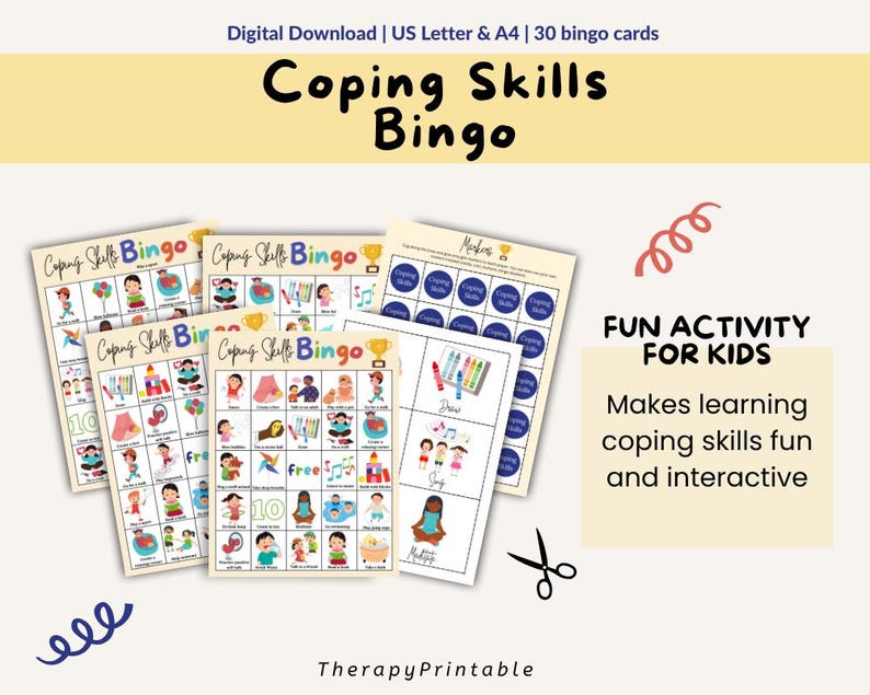 Coping Skills Bingo for Kids, Mental Health Games for Emotional ...