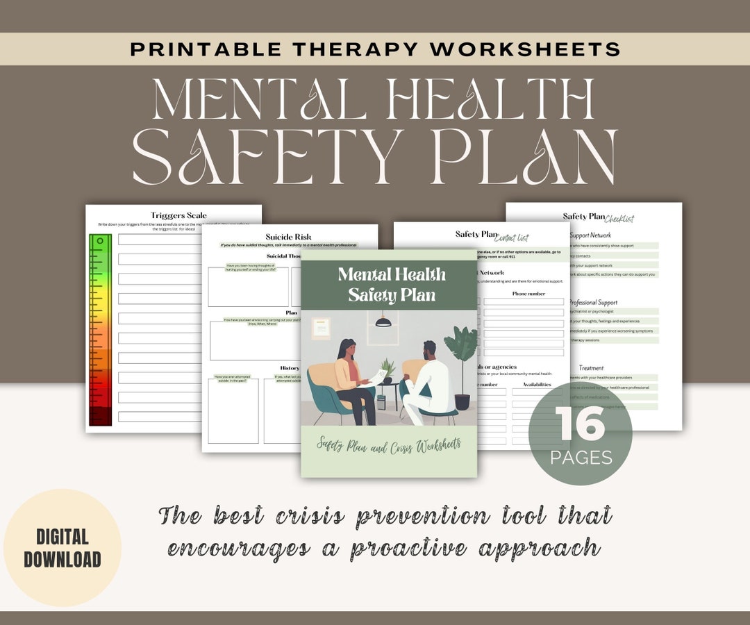 Safety Plan for Mental Health Crisis Worksheets, Self Harm and Suicide ...