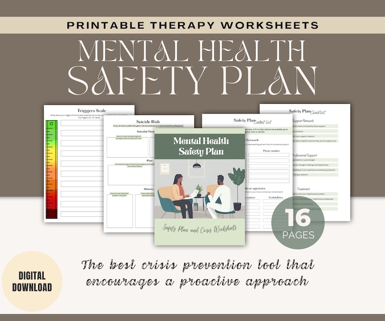 Safety Plan for Mental Health Crisis Worksheets, Self Harm and Suicide ...