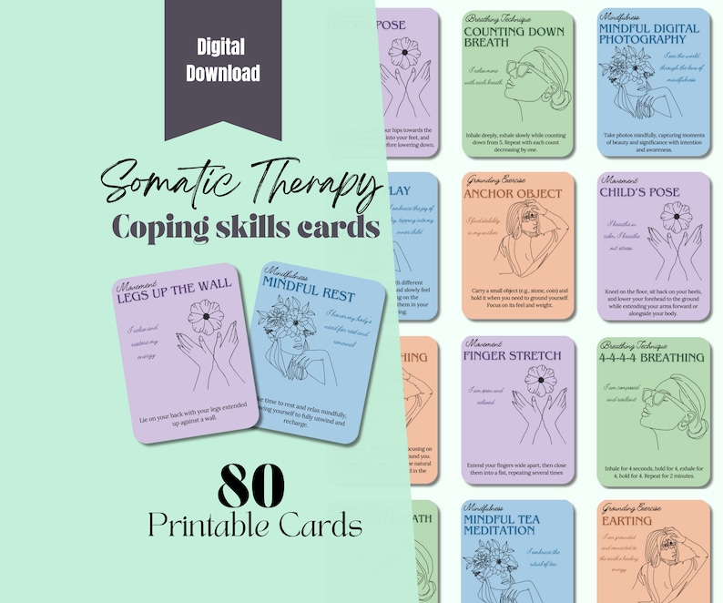 Somatic Therapy Coping Skills Cards, Emotional Regulation Resources ...