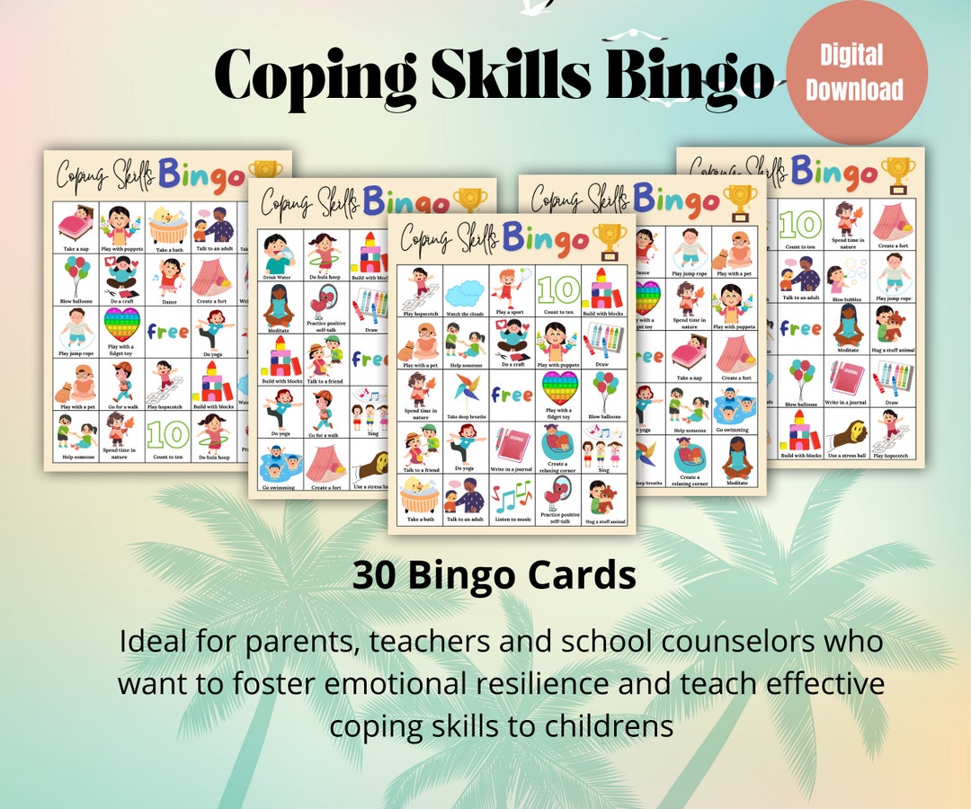 Coping Skills Bingo for Kids, Mental Health Games for Emotional ...
