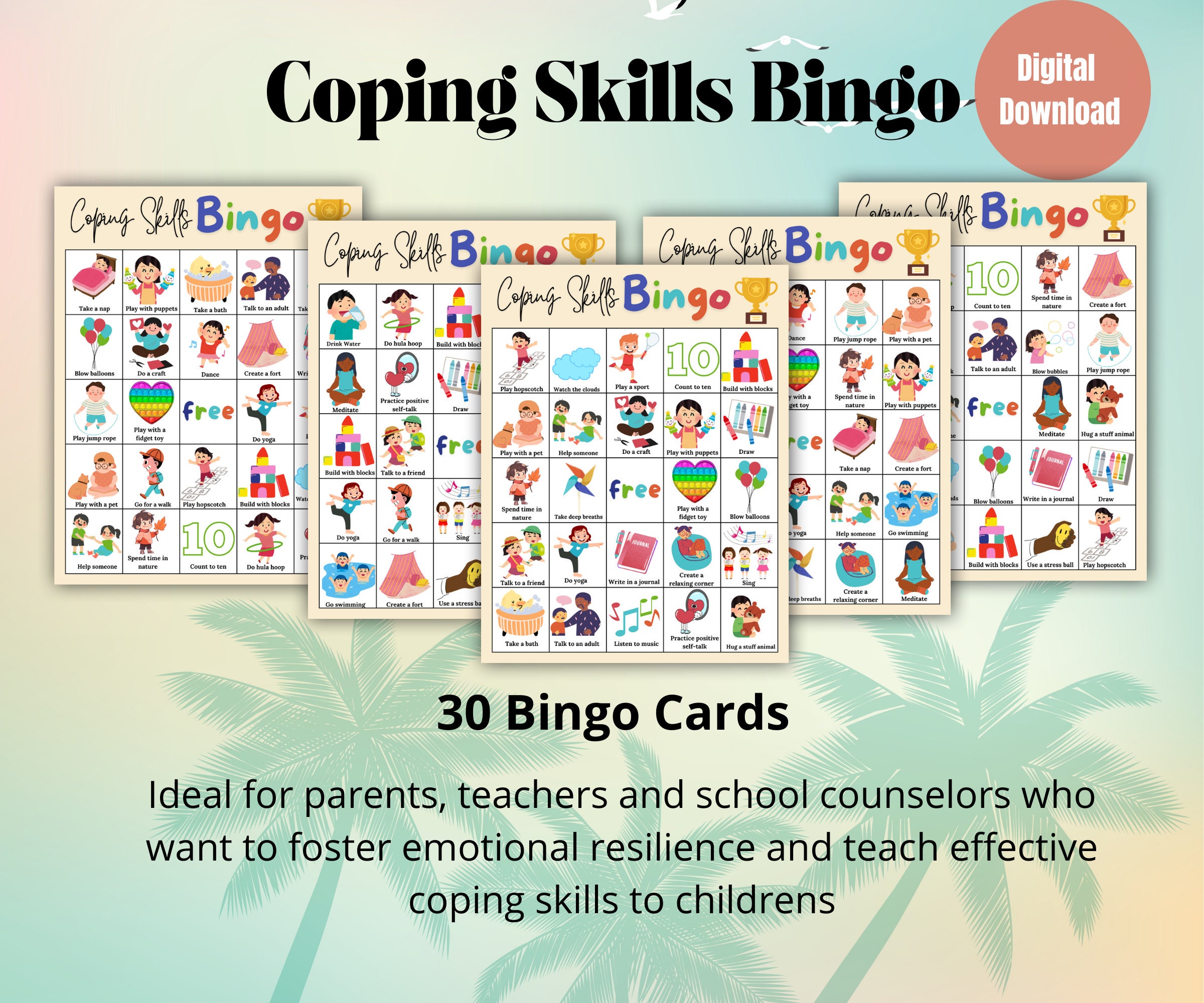 Kids Coping Skills Bingo for Group Counseling, Mental Health Game ...
