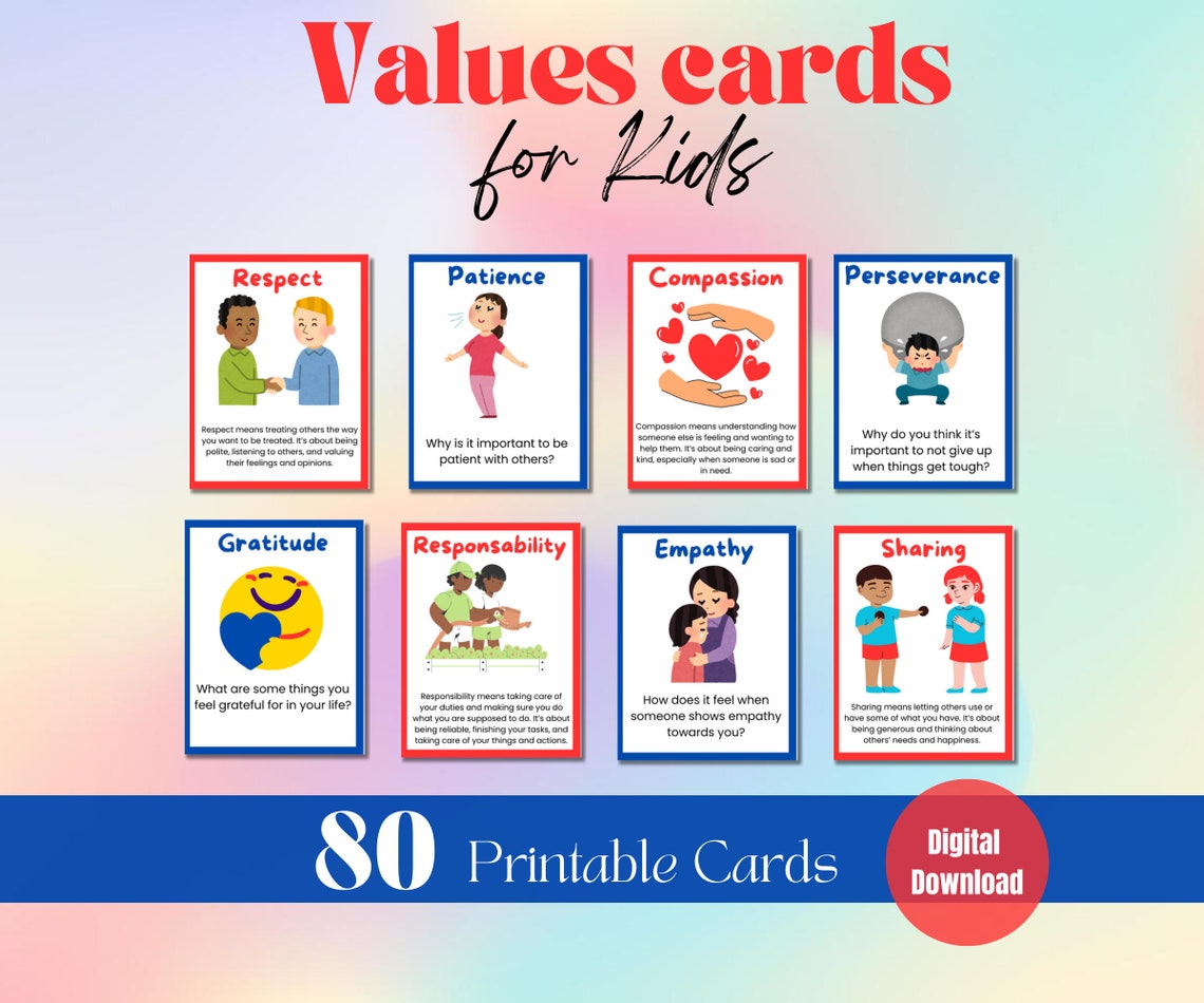 Core Values Cards for Kids, Acceptance and Commitment Therapy Cards ...
