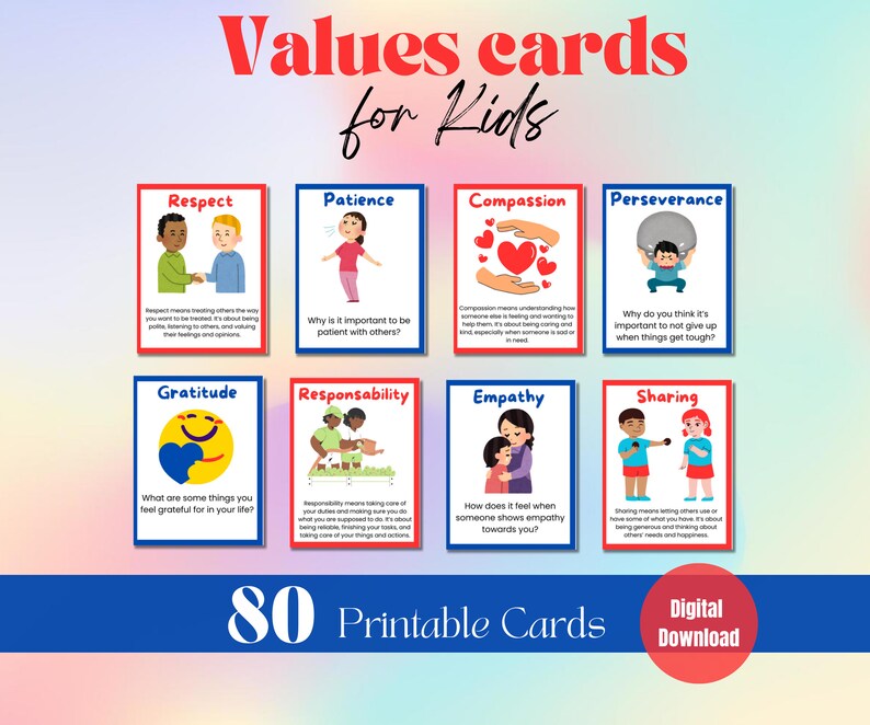 Core Values Cards for Kids, Acceptance and Commitment Therapy Cards ...