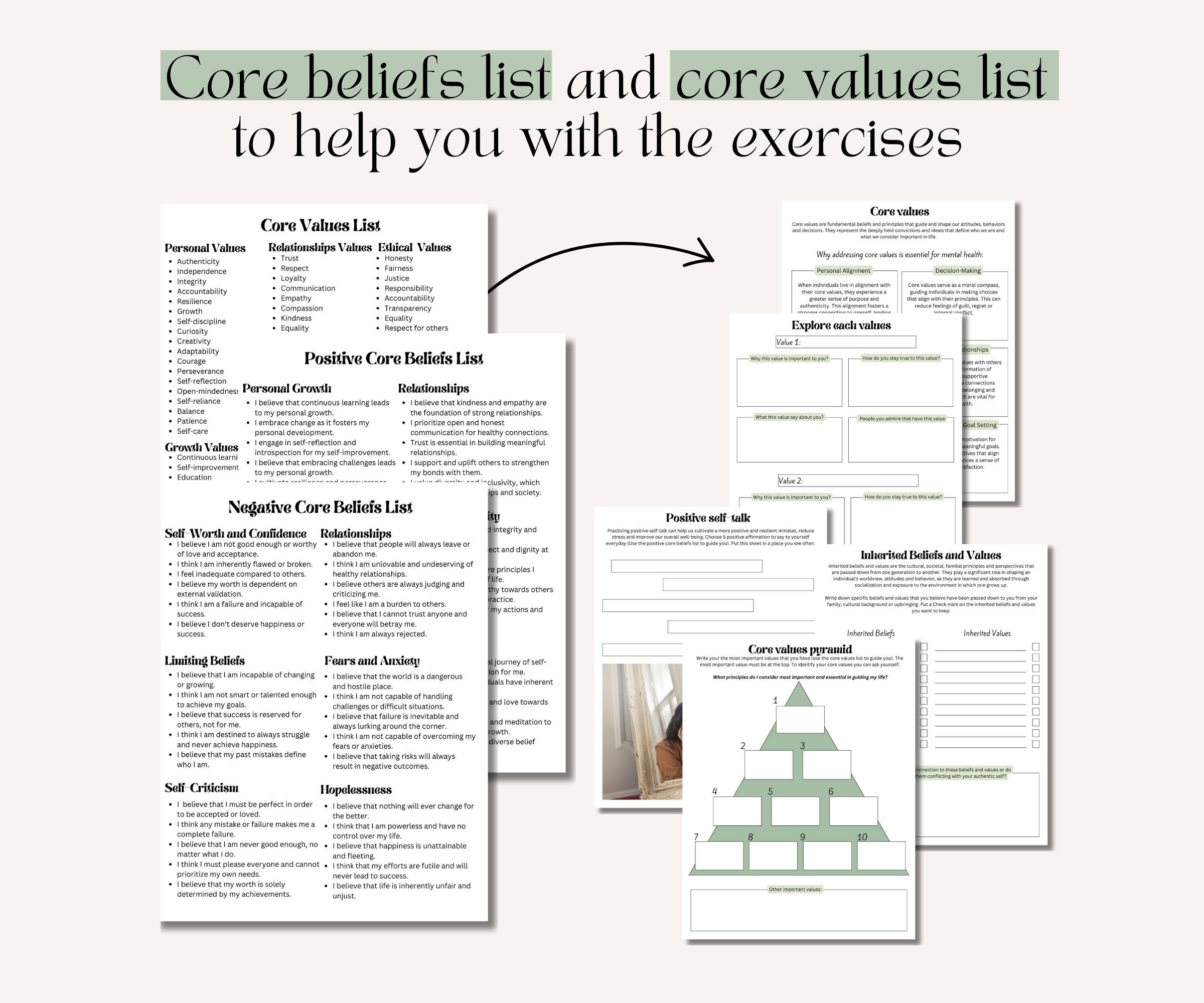 Core Beliefs and Core Values Workbook, Mental Health, Therapy Tools ...