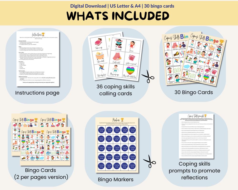 Coping Skills Bingo for Kids, Mental Health Games for Emotional ...