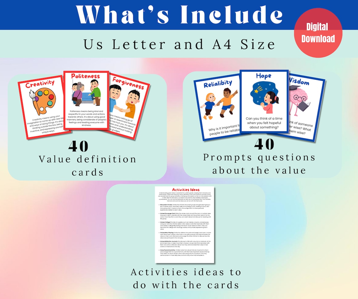 Core Values Cards for Kids, Acceptance and Commitment Therapy Cards ...