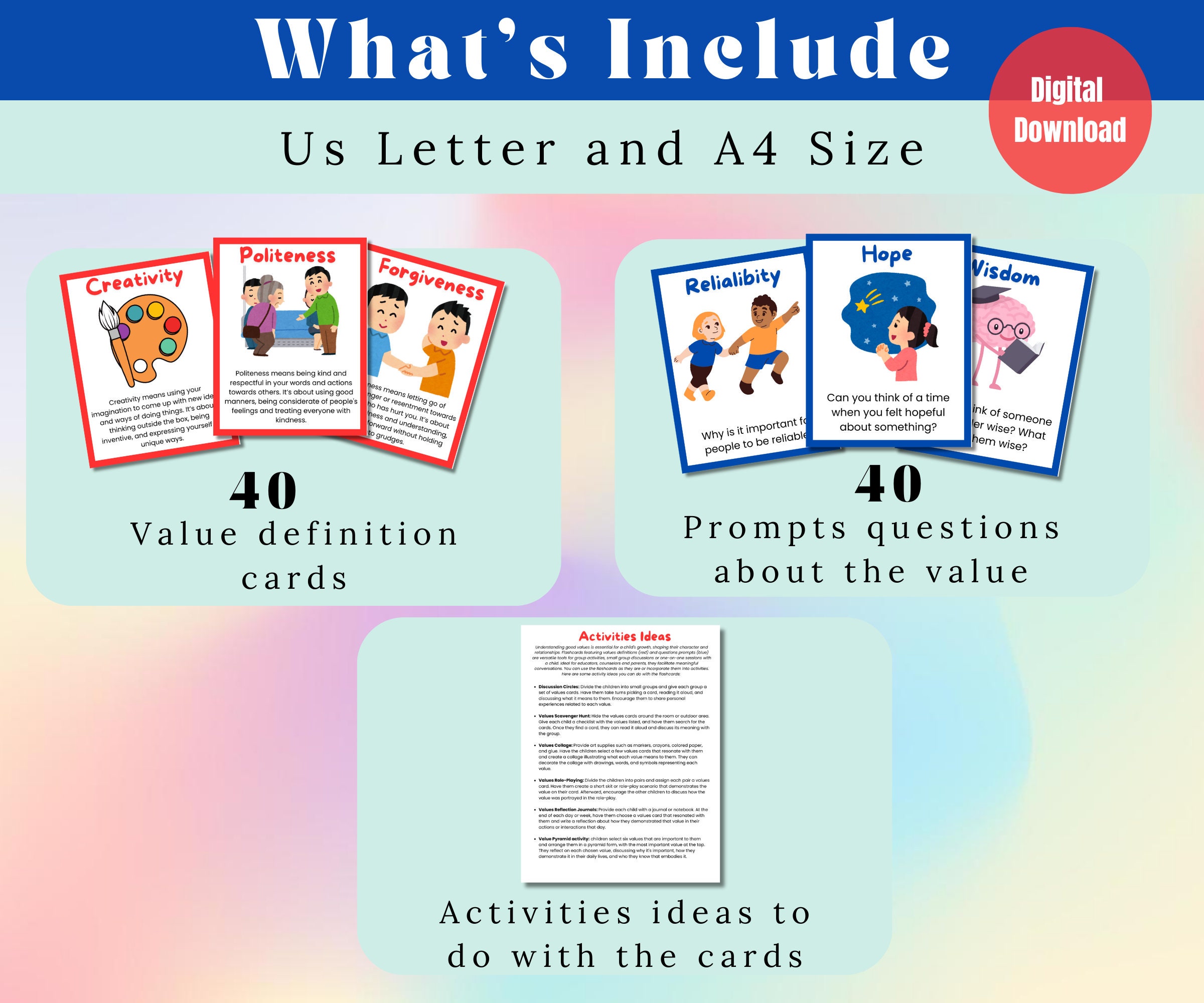 Core Values Cards for Kids, Acceptance and Commitment Therapy Cards ...