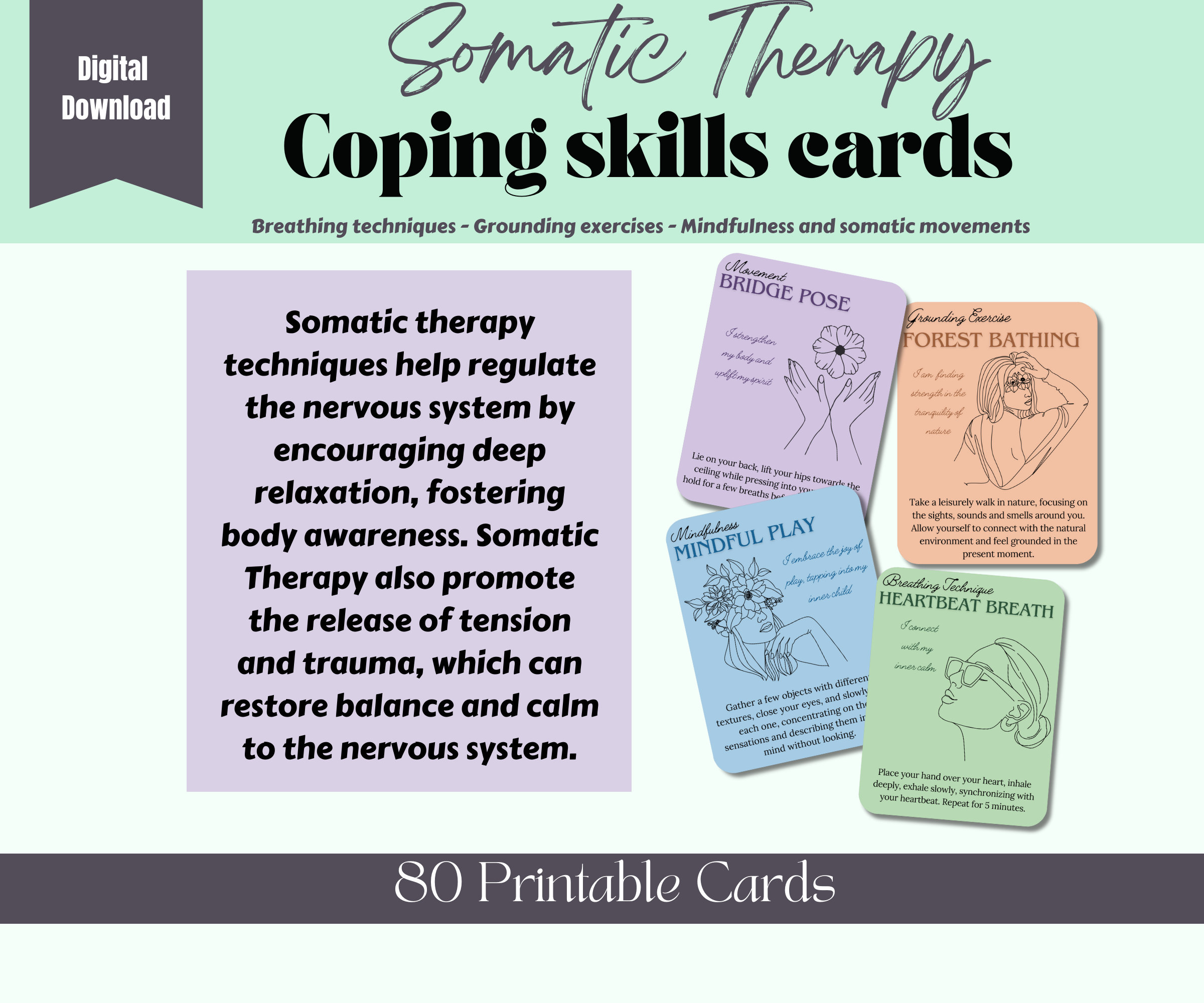 Somatic Therapy Coping Skills Cards Emotional Regulation Resources Window Of Tolerance 