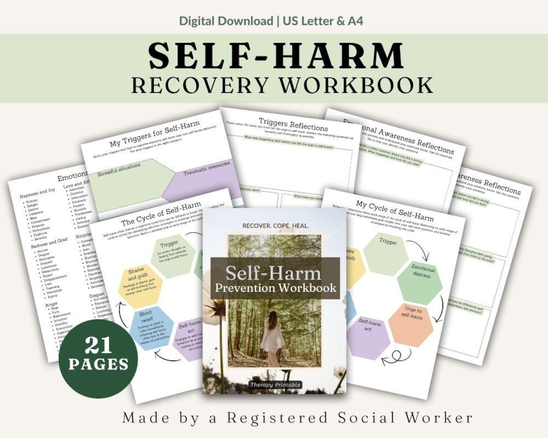 Self Harm Reduction Therapy Worksheets for Teens and Adults | Mental ...