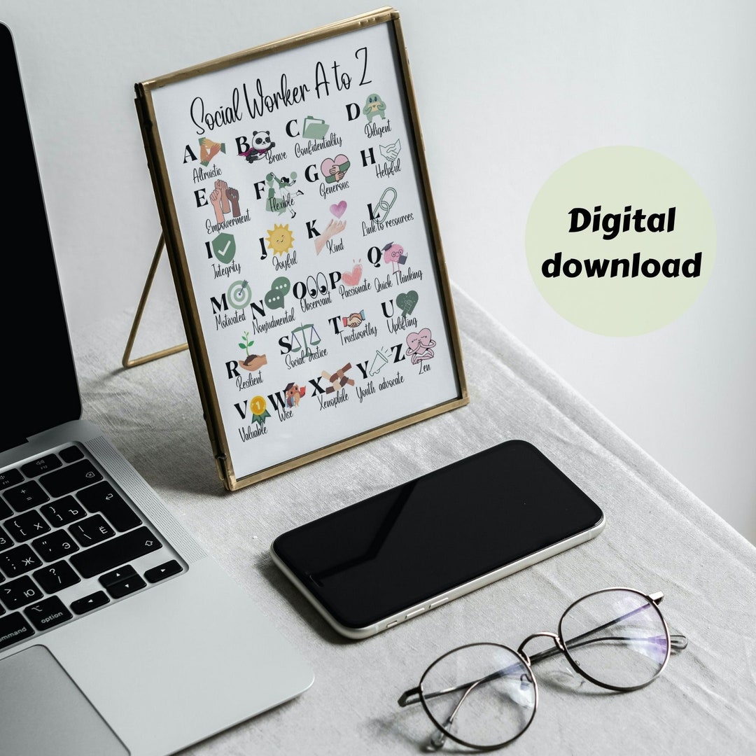 Social Worker Alphabet Print, Social Worker A to Z Poster, School ...