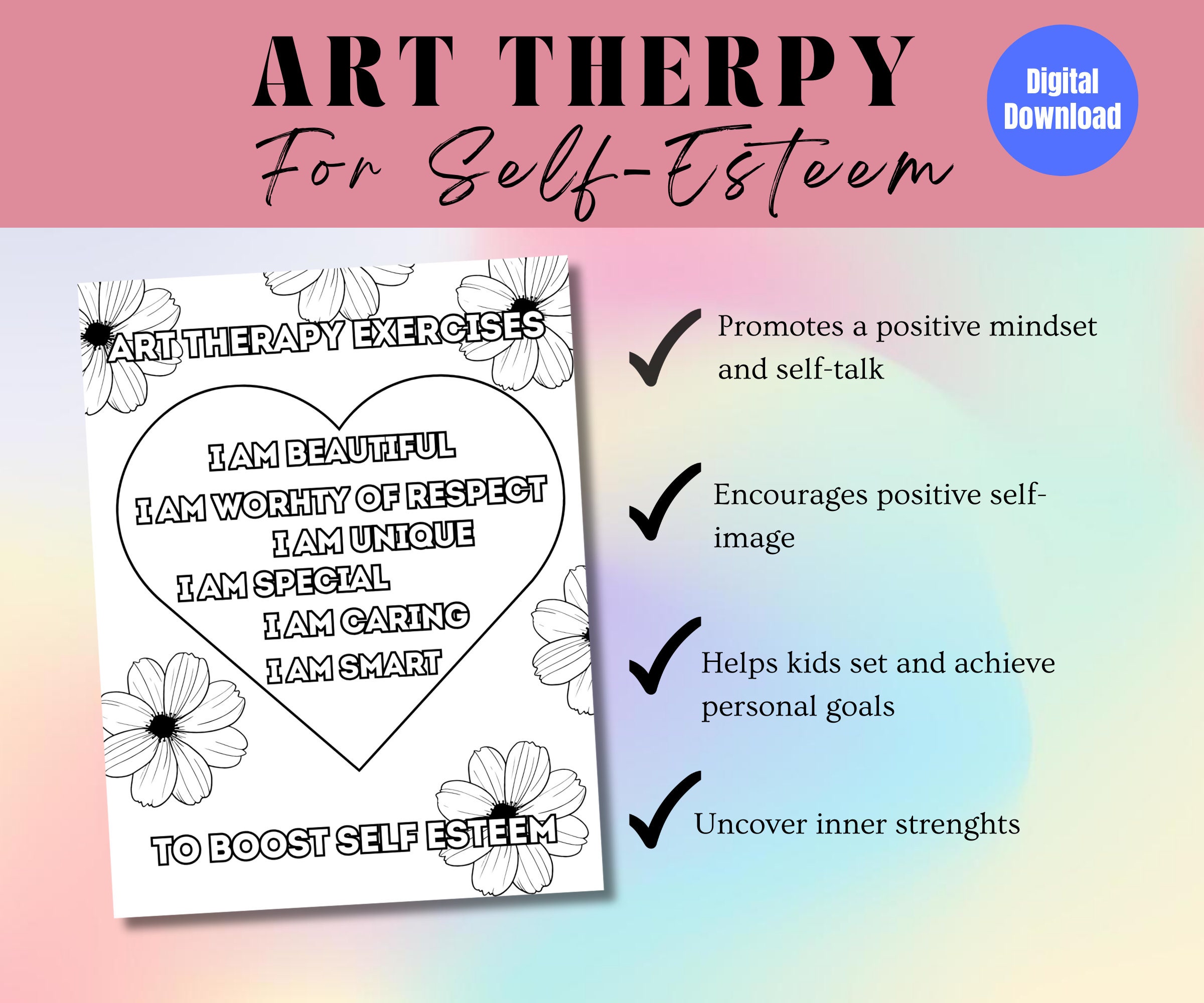 Art Therapy Activities for Self-esteem, Positive Affirmations Kids ...
