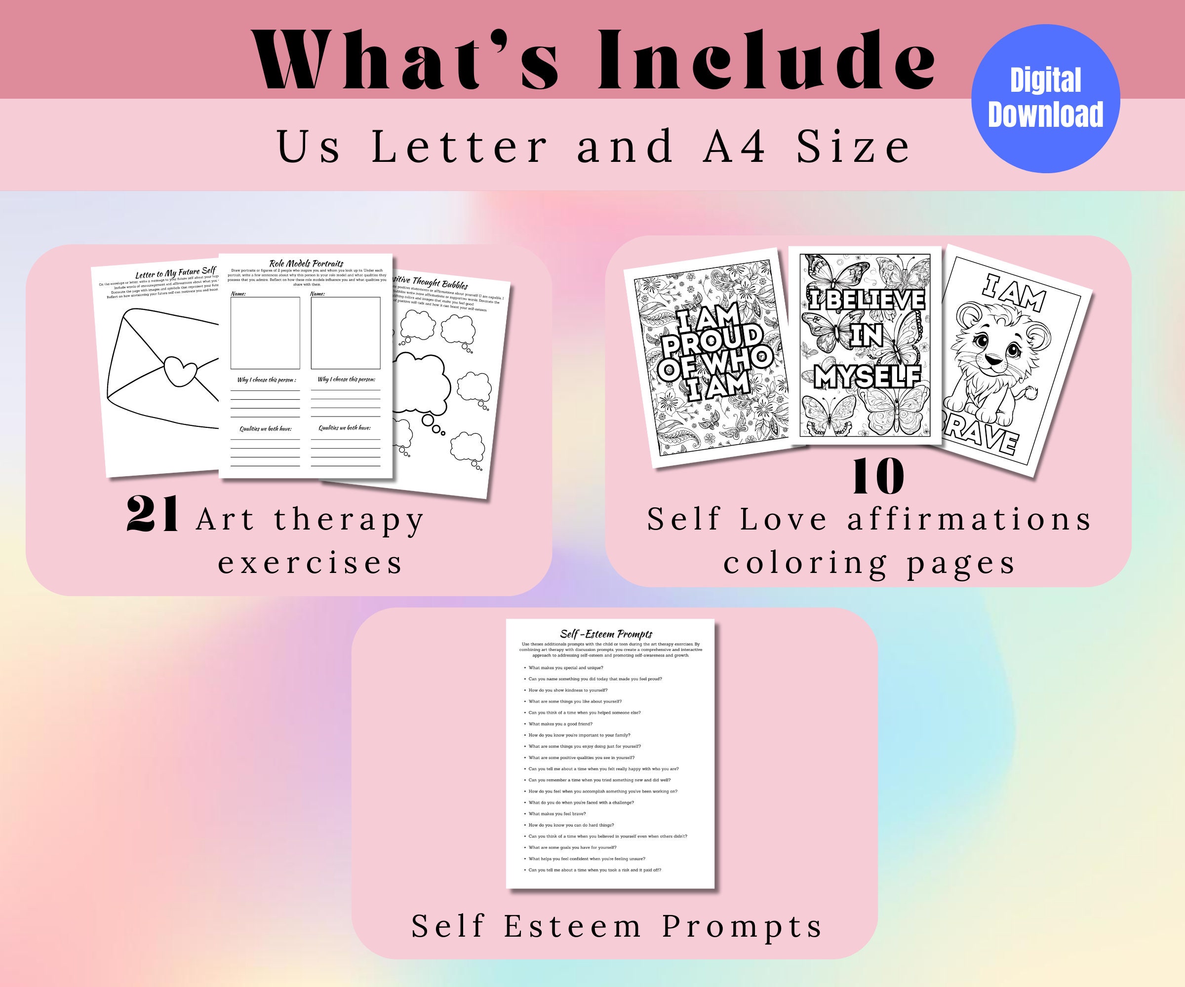 Art Therapy Activities for Self-esteem, Positive Affirmations Kids ...