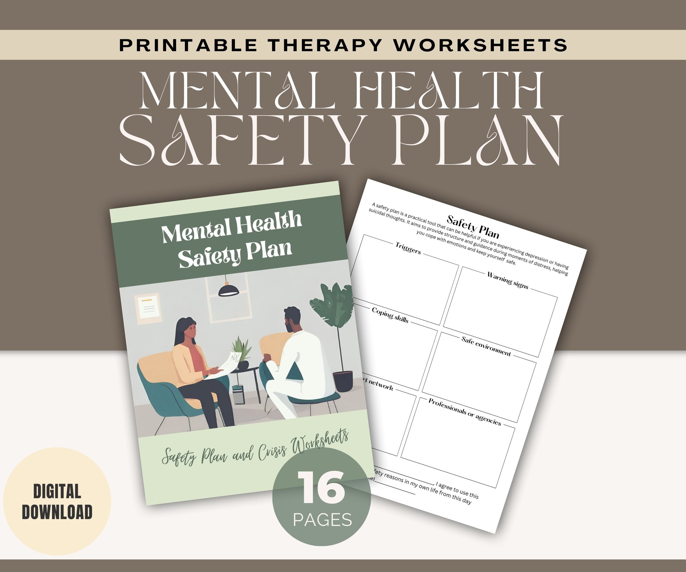 Safety Plan for Mental Health Crisis Worksheets, Self Harm and Suicide ...