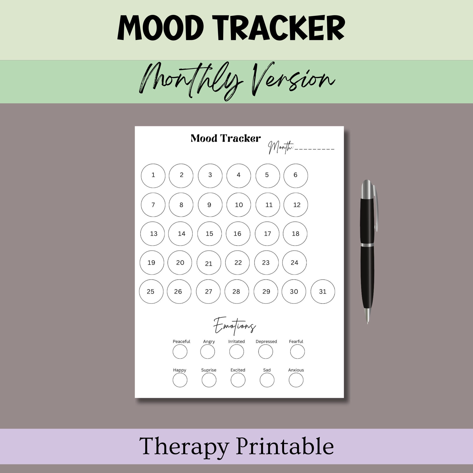 Mood Tracker, Mental Health Printable, Social Worker and School ...