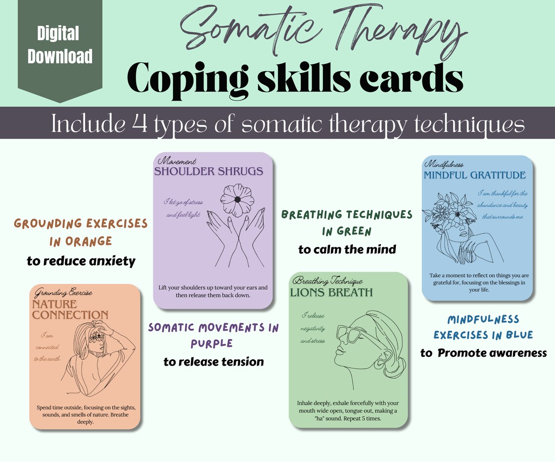 Somatic Therapy Coping Skills Cards, Emotional Regulation Resources ...
