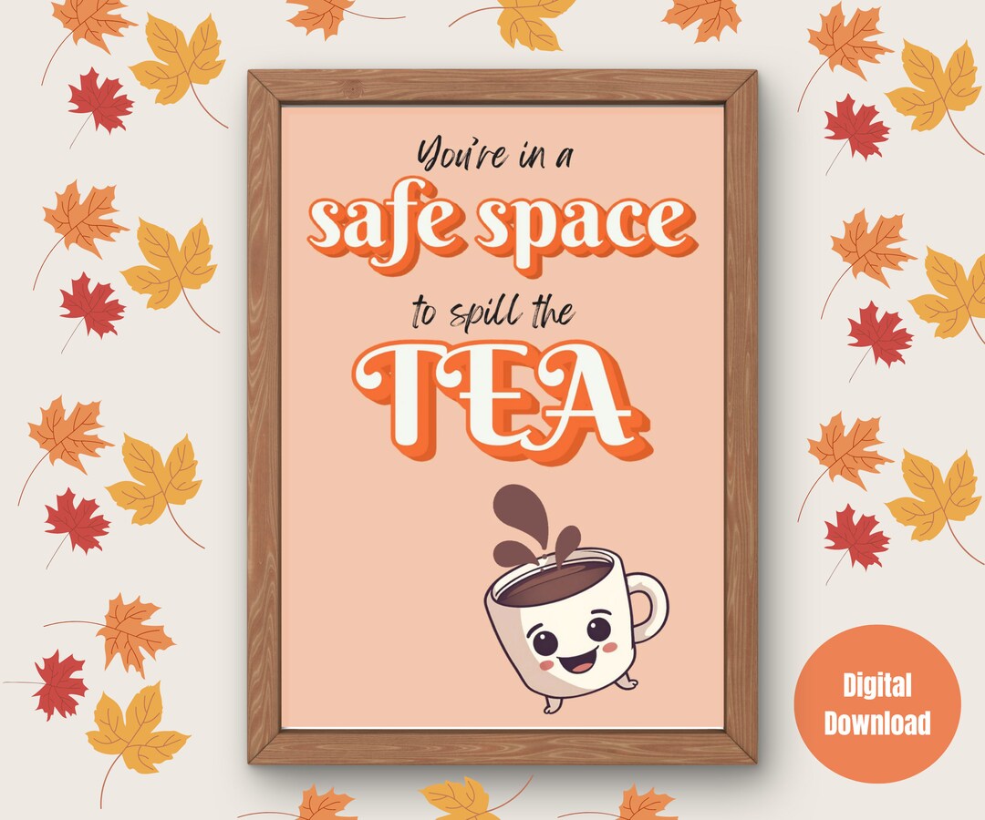 Safe Space to Spill the Tea Retro Orange Sign, Funny Therapy Office ...