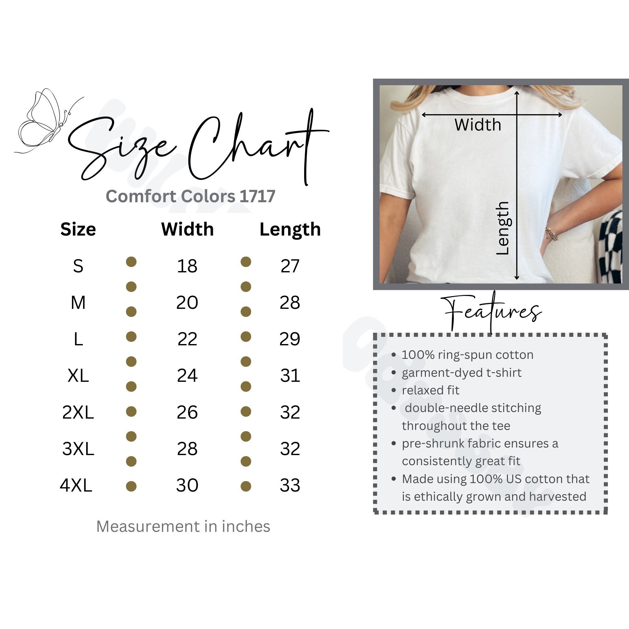 Comfort Colors 1717 Size Chart, Tshirt Sizing Chart, Tee Shirt Size ...