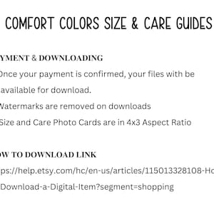 Aesthetic Boho Comfort Colors Size Chart Tee Shirt Size Guide 1717 T ...