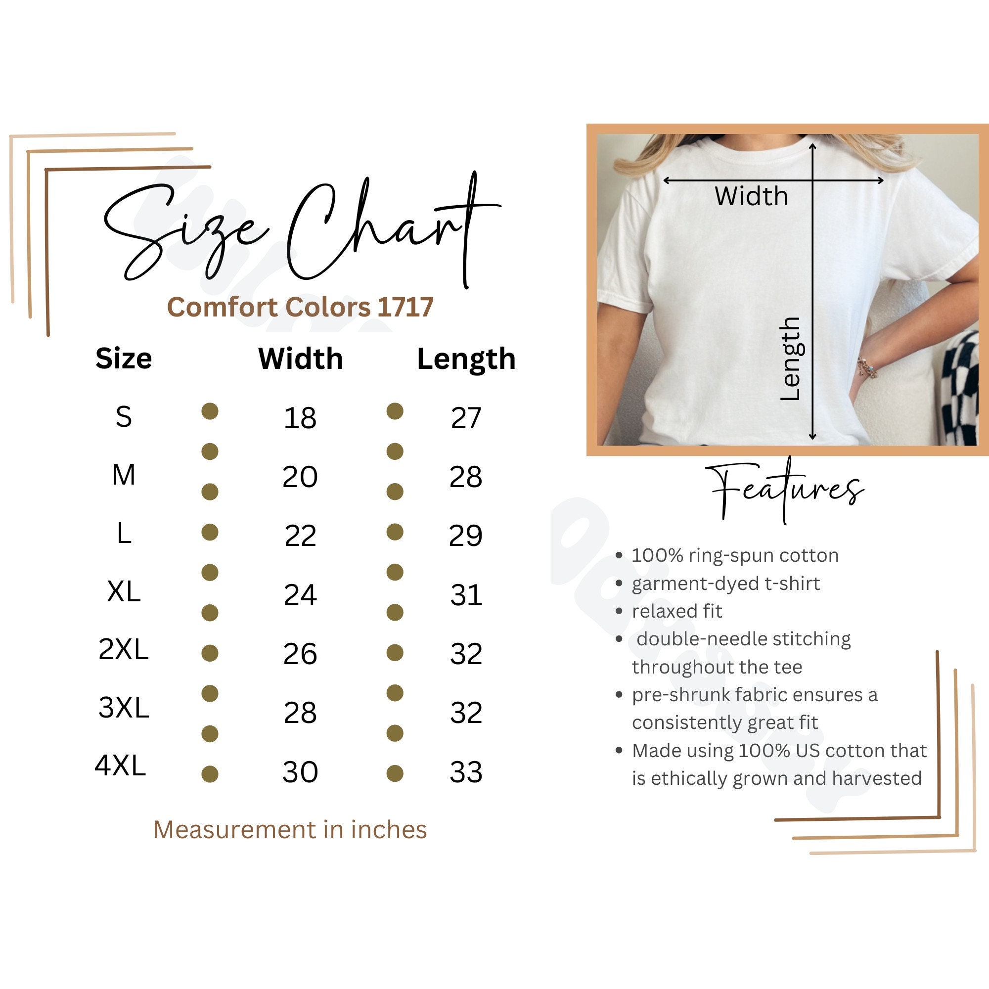 Aesthetic Boho Comfort Colors Size Chart Tee Shirt Size Guide 1717 T ...