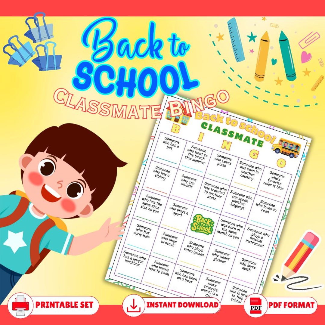 Back to School Classmate Bingo Icebreaker Game for Kids Printable First ...