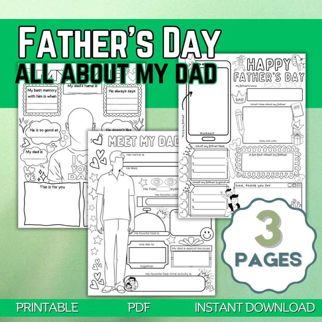 All About Dad Printable for Father’s Day Activity for Kids DIY Fathers ...