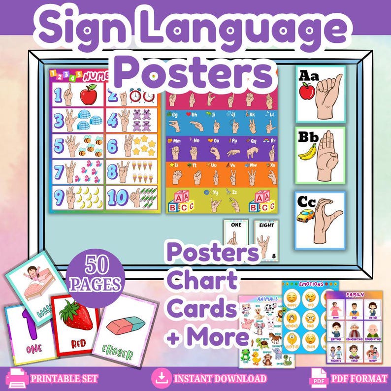 Kids Sign Language Posters Printable Sign Language Flashcards ASL ...