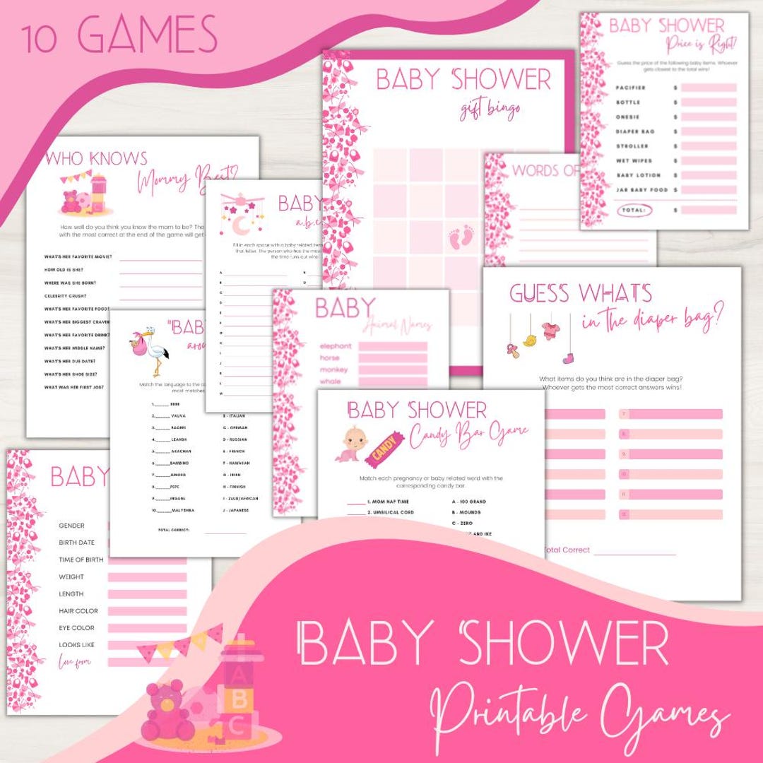 Printable Baby Shower Games for Girl, Baby Girl Shower Games Bundle ...
