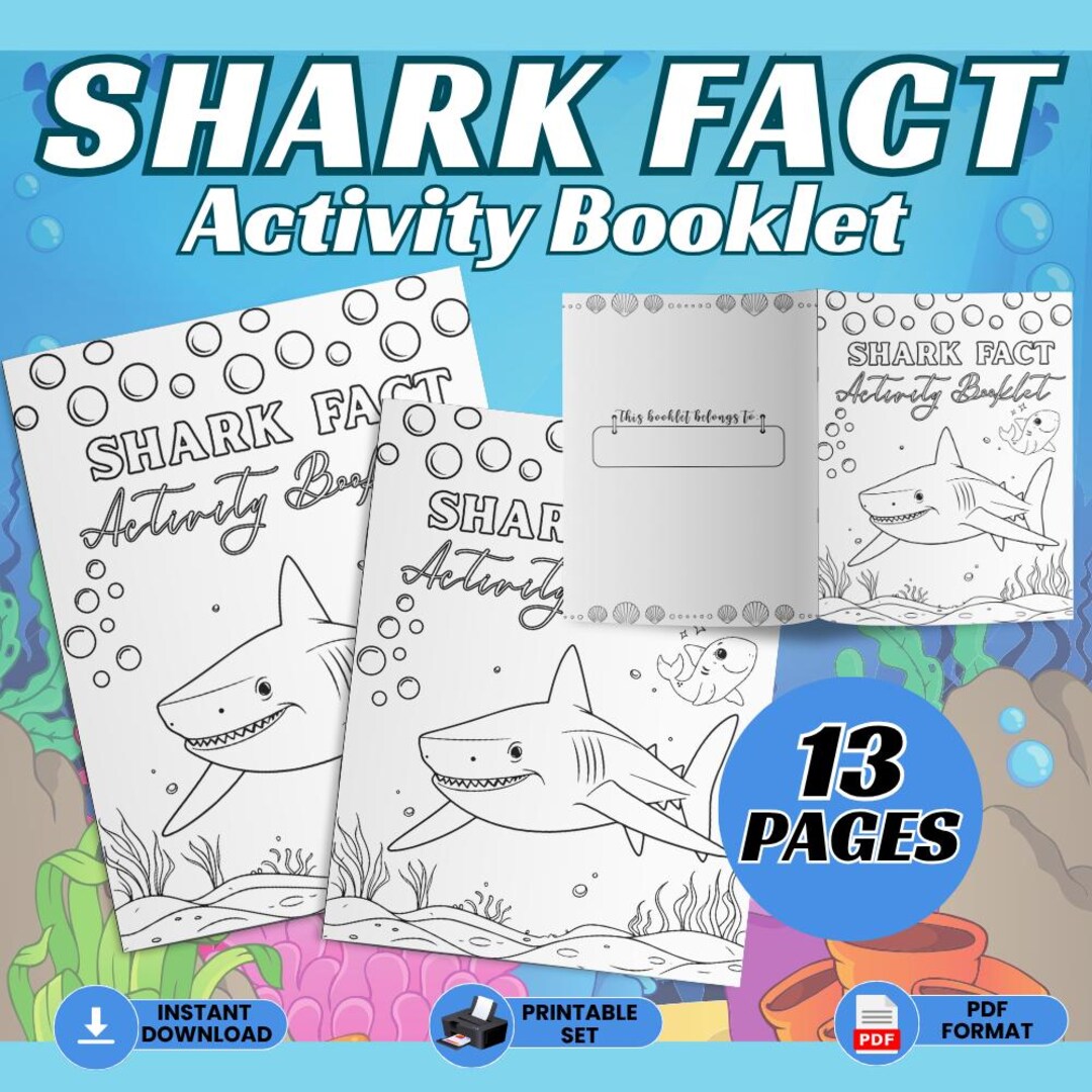 Shark Activity Booklet for Kids Printable Mini Book to Color Shark ...