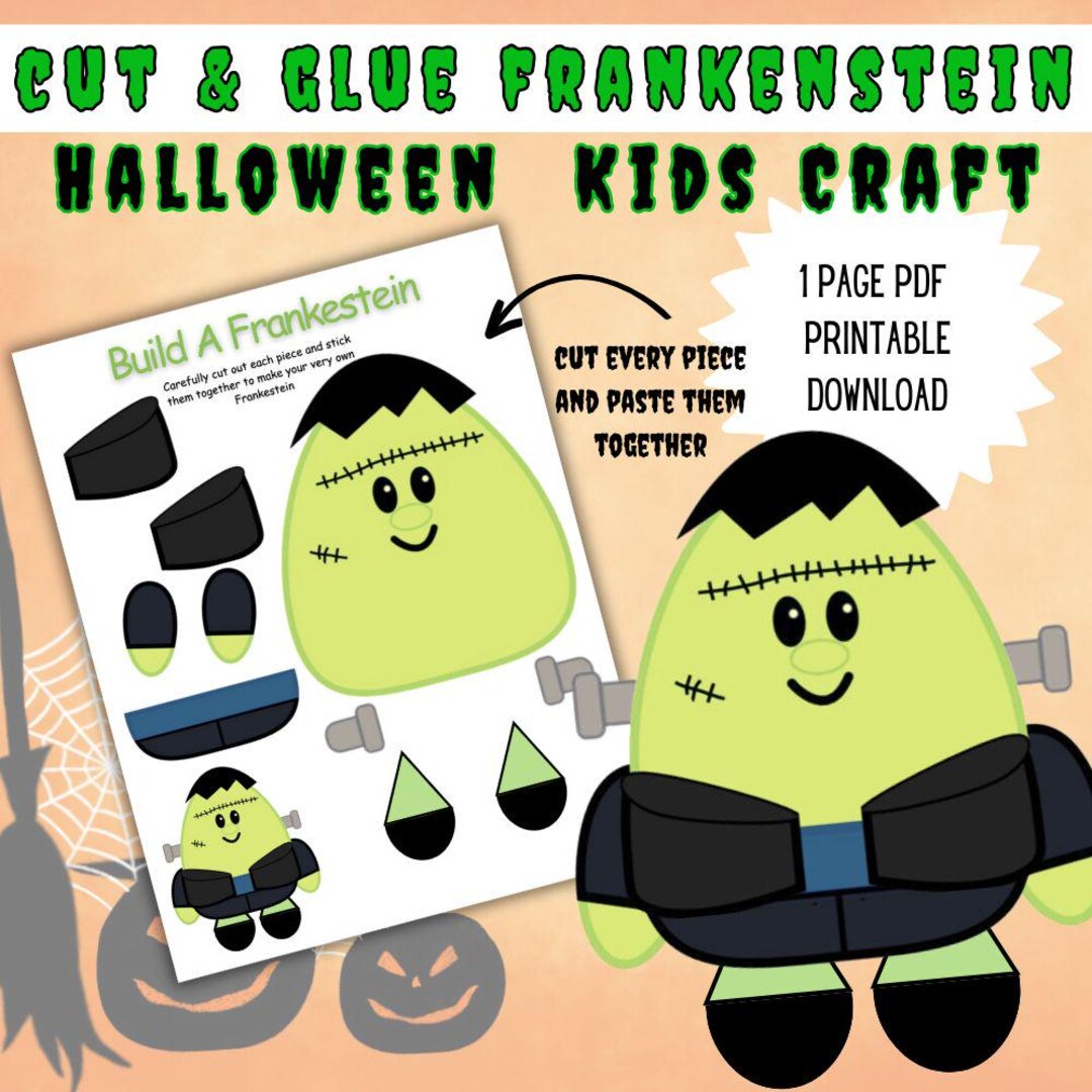 Build a Frankenstein Craft Cut Glue Halloween Printable Kids ...